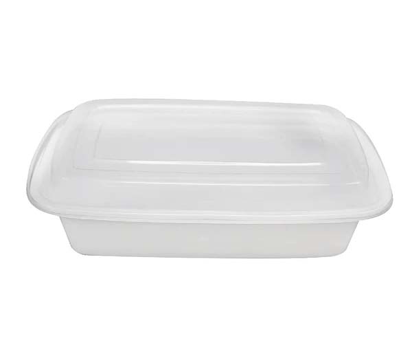 16 oz Rectangle Plastic Microwavable Containers with Lids - White – Encore Canada